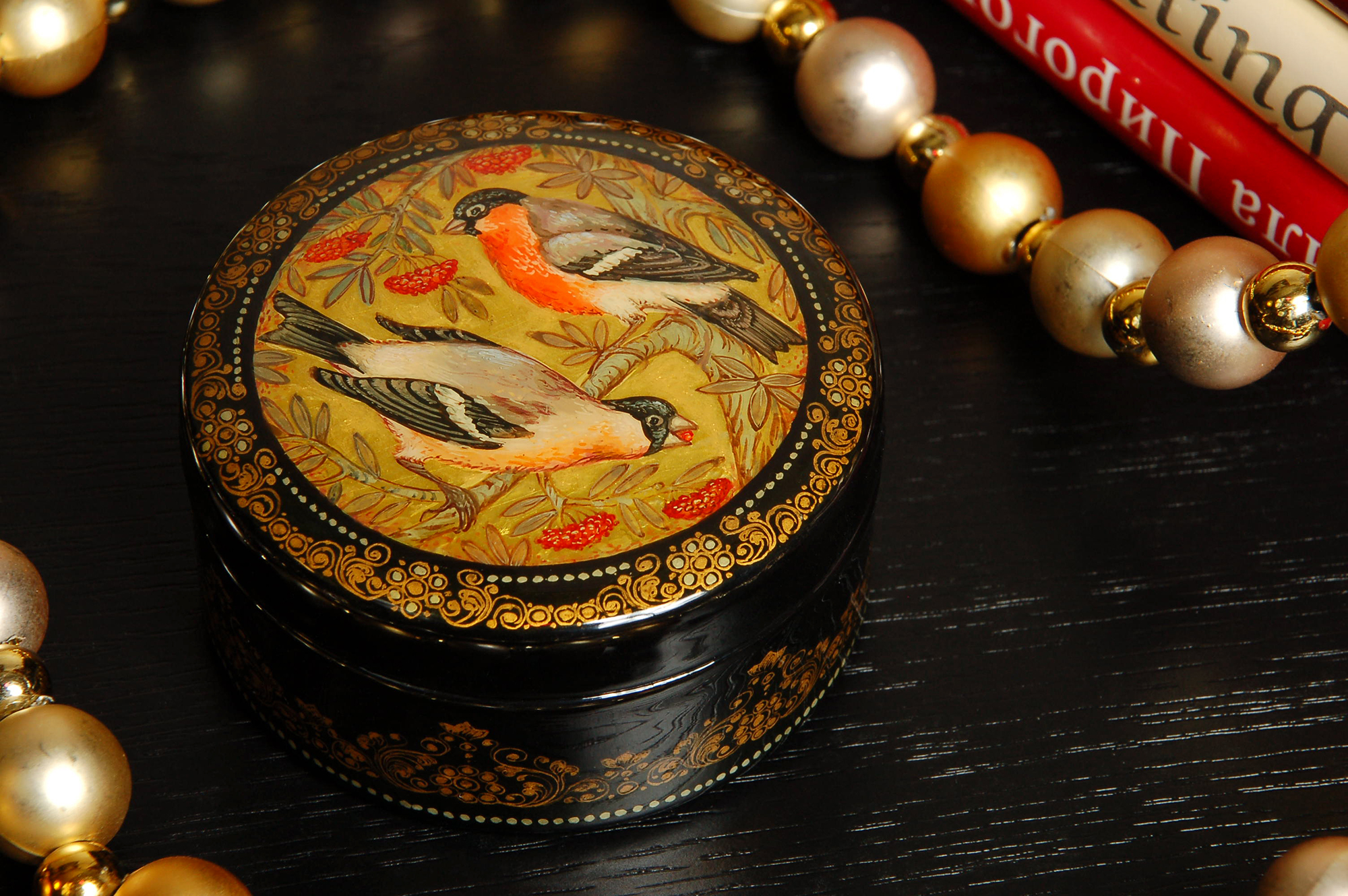 Birds on gold lacquer box vintage collectible art gift | Inspire Uplift