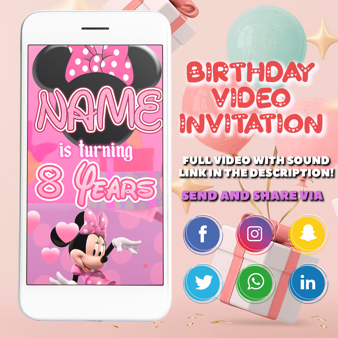 Minnie Mouse Invitation, Minnie Mouse Video Invitation, Minn | Inspire ...