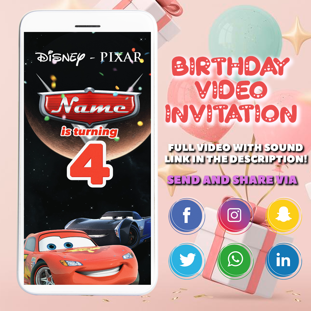 Cars Birthday Invitation, Cars Video Invitation, Cars Invita | Inspire ...