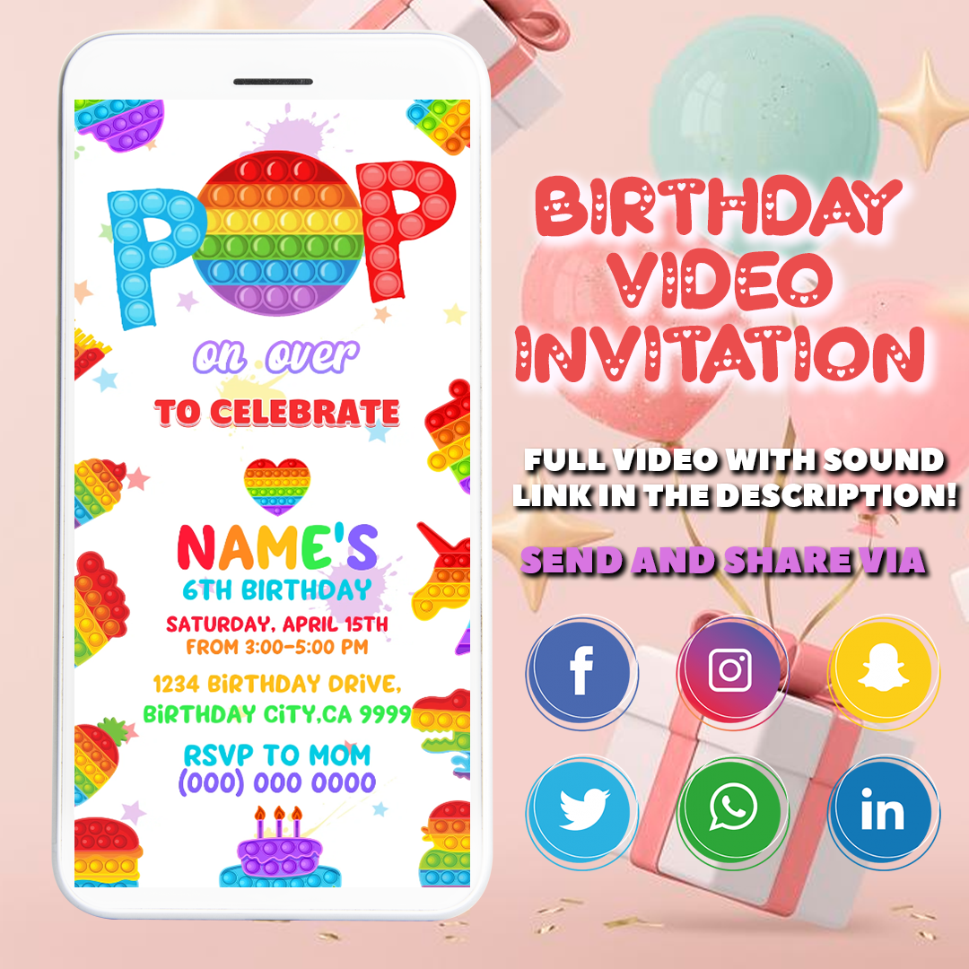 Pop It Invitation, Pop It Birthday Party, Fidget Party Invit | Inspire ...