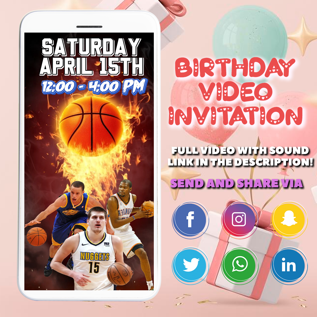 NBA Video Invitation, Video Birthday Invitation Video Invite | Inspire ...