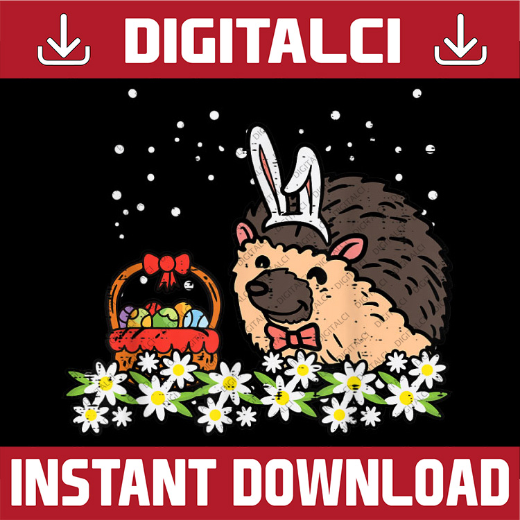 Easter Hedgehog Bunny Eggs On Flowers Cute Easter Day Png, H - Inspire ...