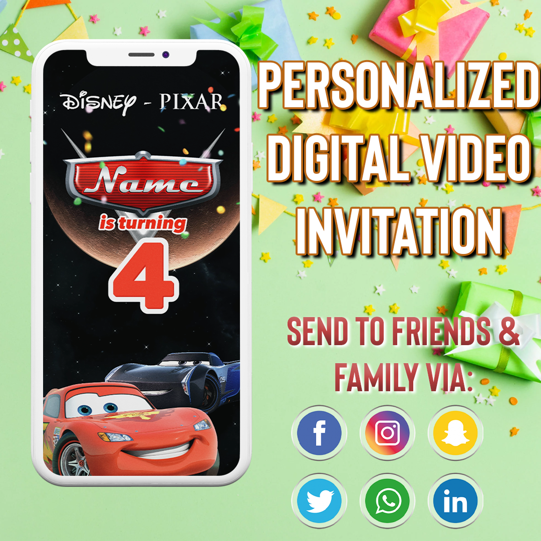 Cars Birthday Invitation, Cars Video Invitation, Cars Invita | Inspire ...