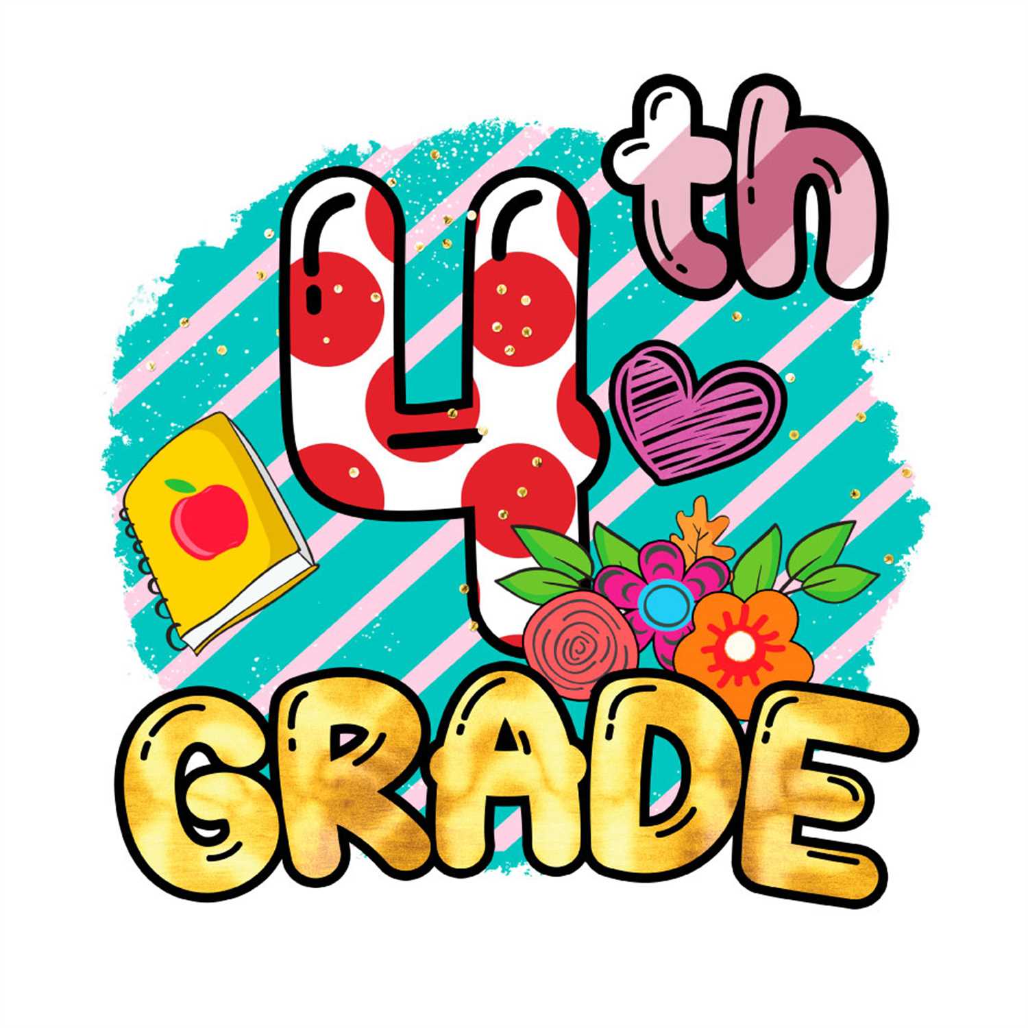 4th Grade Red Polka Dots Purple Heart PNG Sublimation Design | Inspire ...