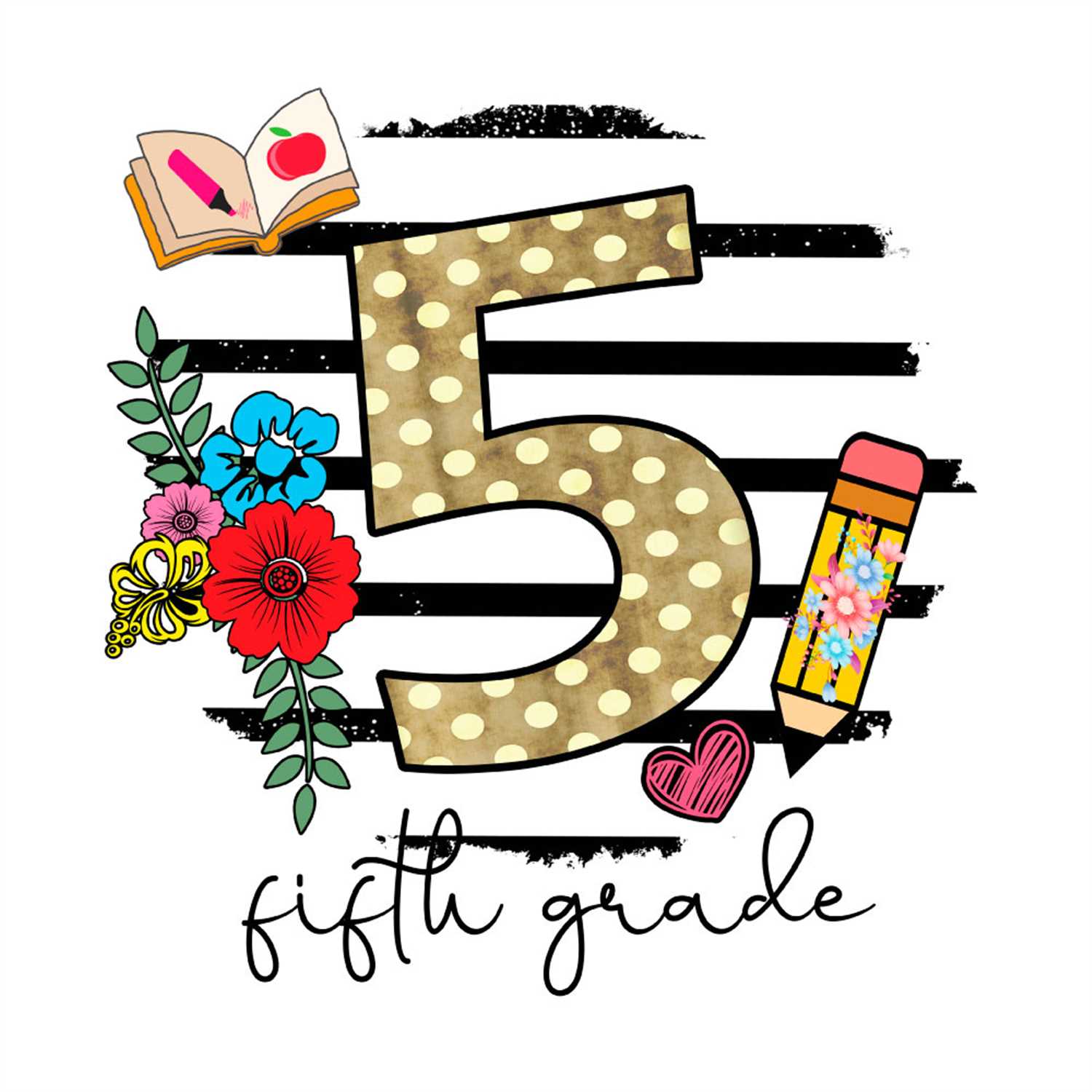 Fifth Grade Yellow Polka Dots Flower PNG Sublimation Designs | Inspire ...