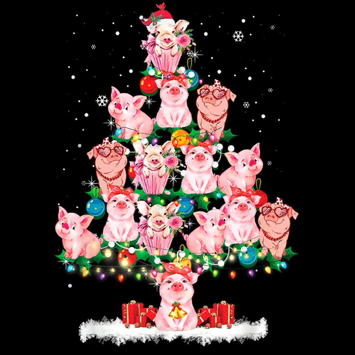 Christmas Cute Pink Pig Tree PNG Sublimation Designs | Inspire Uplift