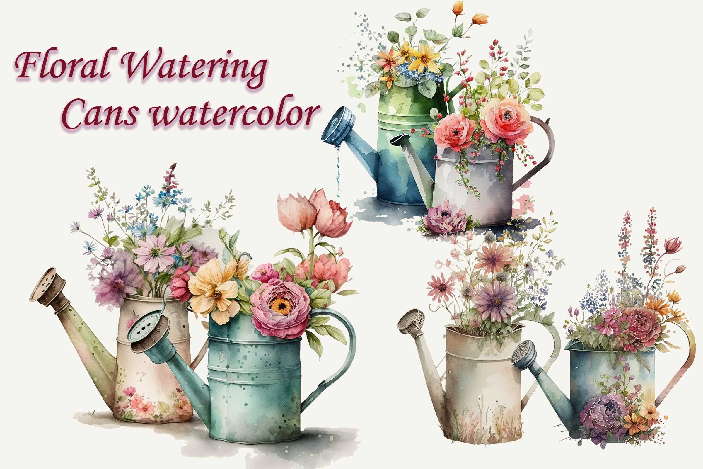 Floral Watering Cans Watercolor - Inspire Uplift