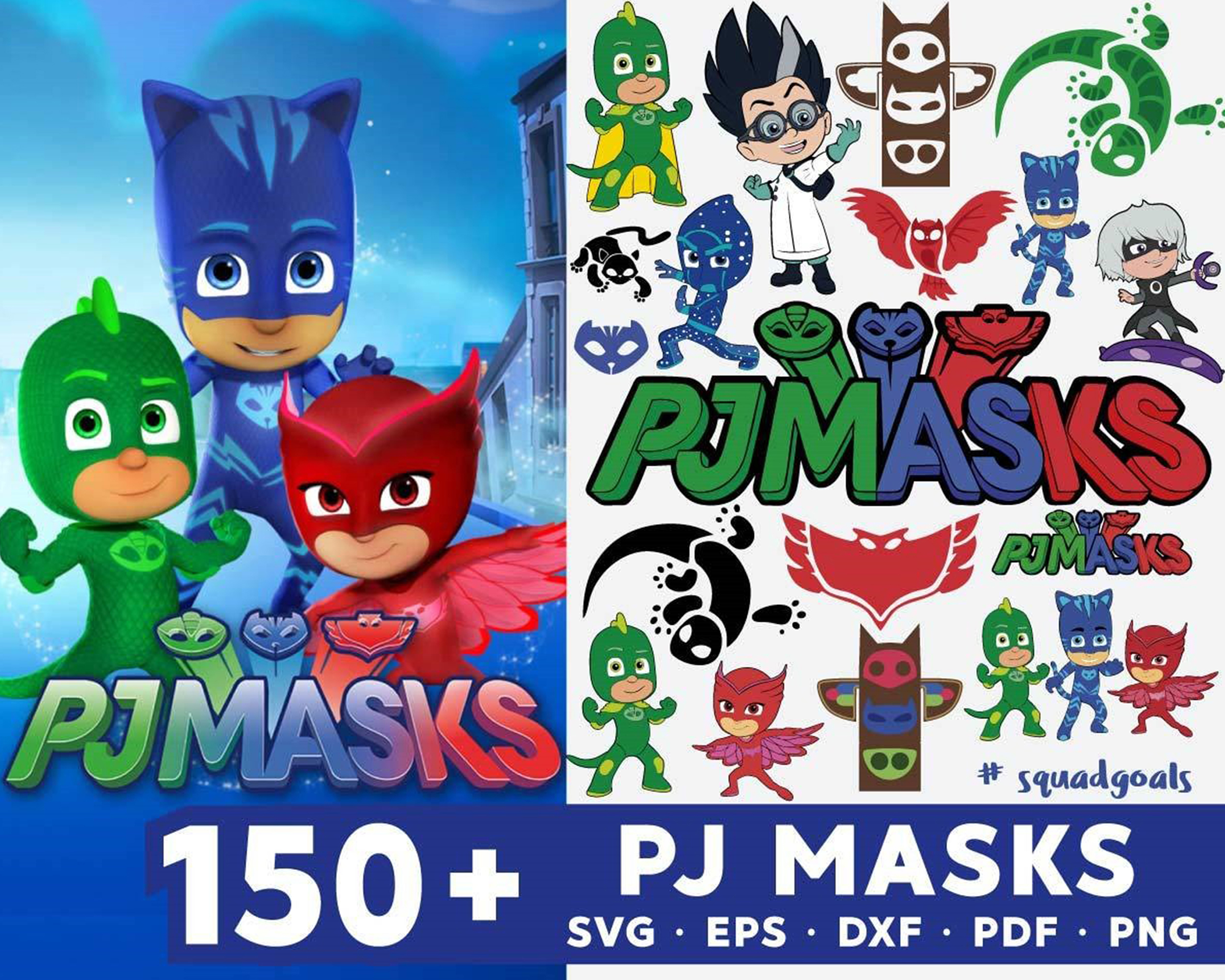 PJ Masks Bundle svg, 150 files PJ Masks svg eps png, for Cri | Inspire ...
