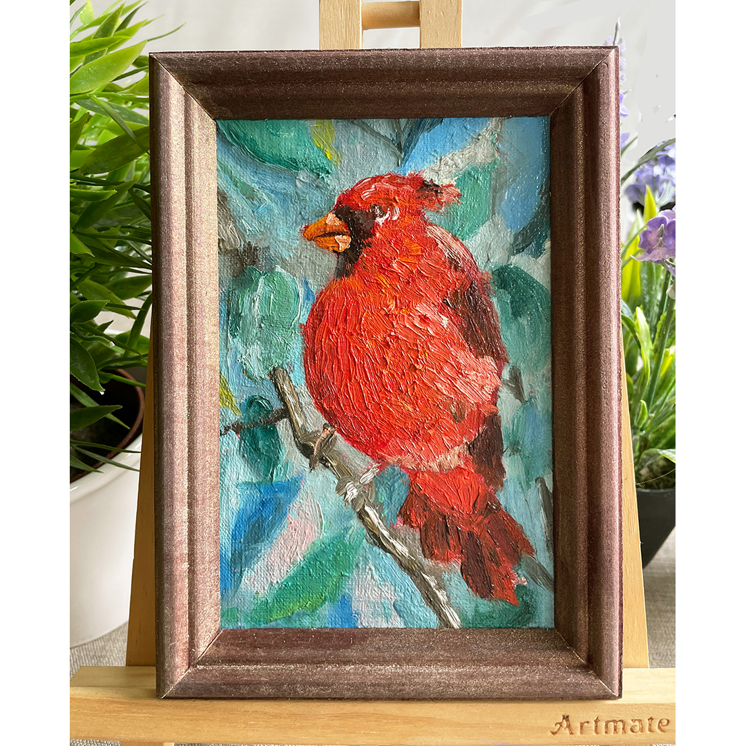 Red Cardinal Painting Original inspiring Art, Bird oil canva - Inspire ...