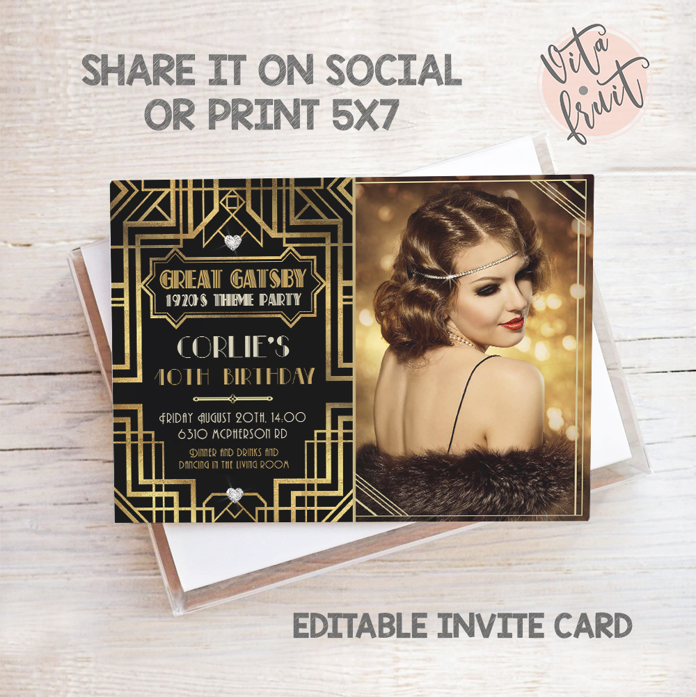 Great Gatsby Invitation Photo, Great Gatsby Birthday Inivte, - Inspire ...