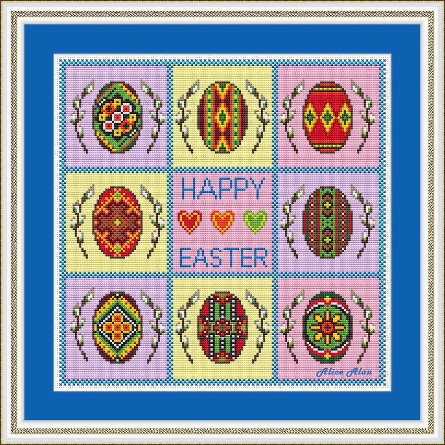 Cross stitch pattern Sampler Eggs branch willow Happy Easter | Inspire Uplift