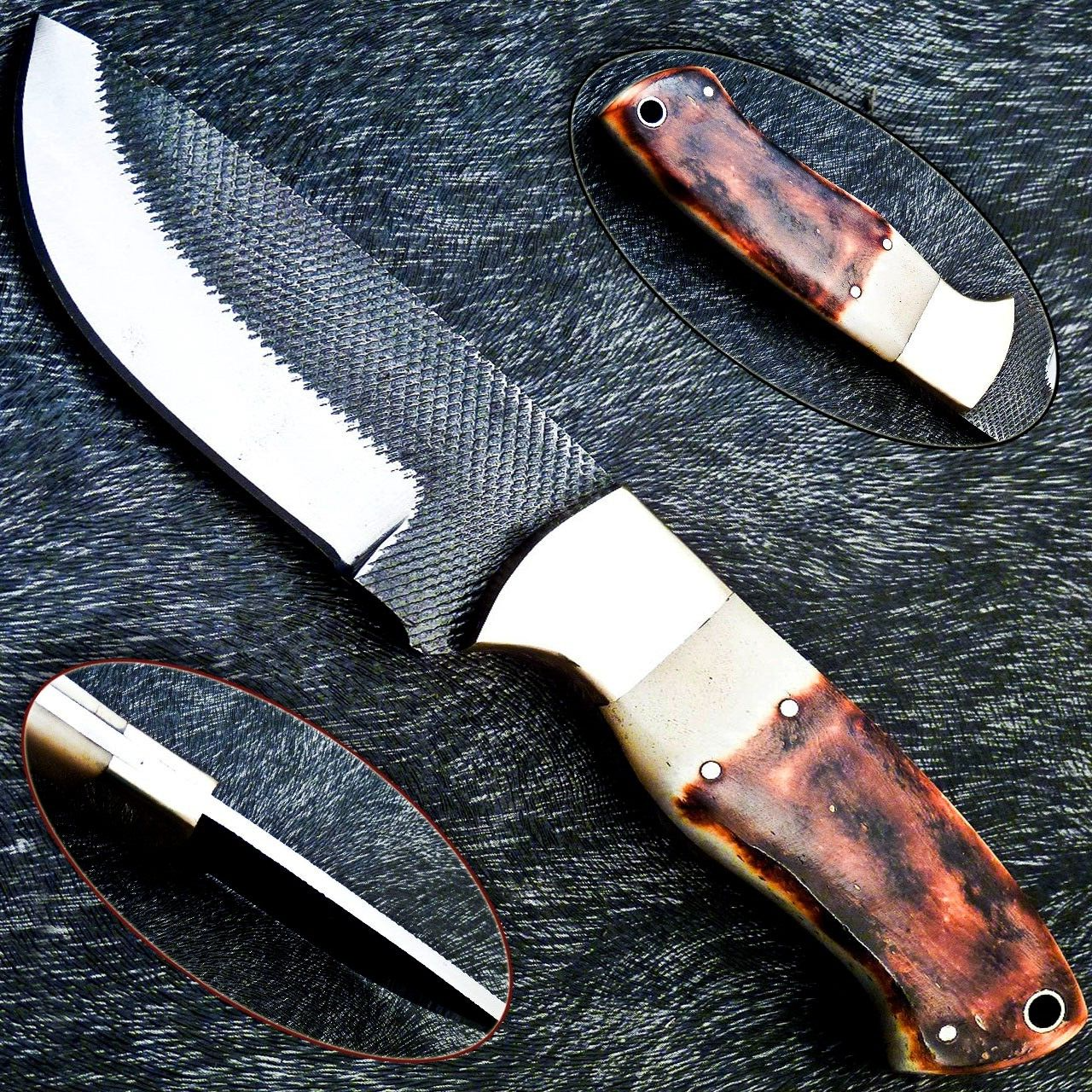 Carbon File Steel Fixed Blade Skinning Camping Knife Hand Fo | Inspire ...