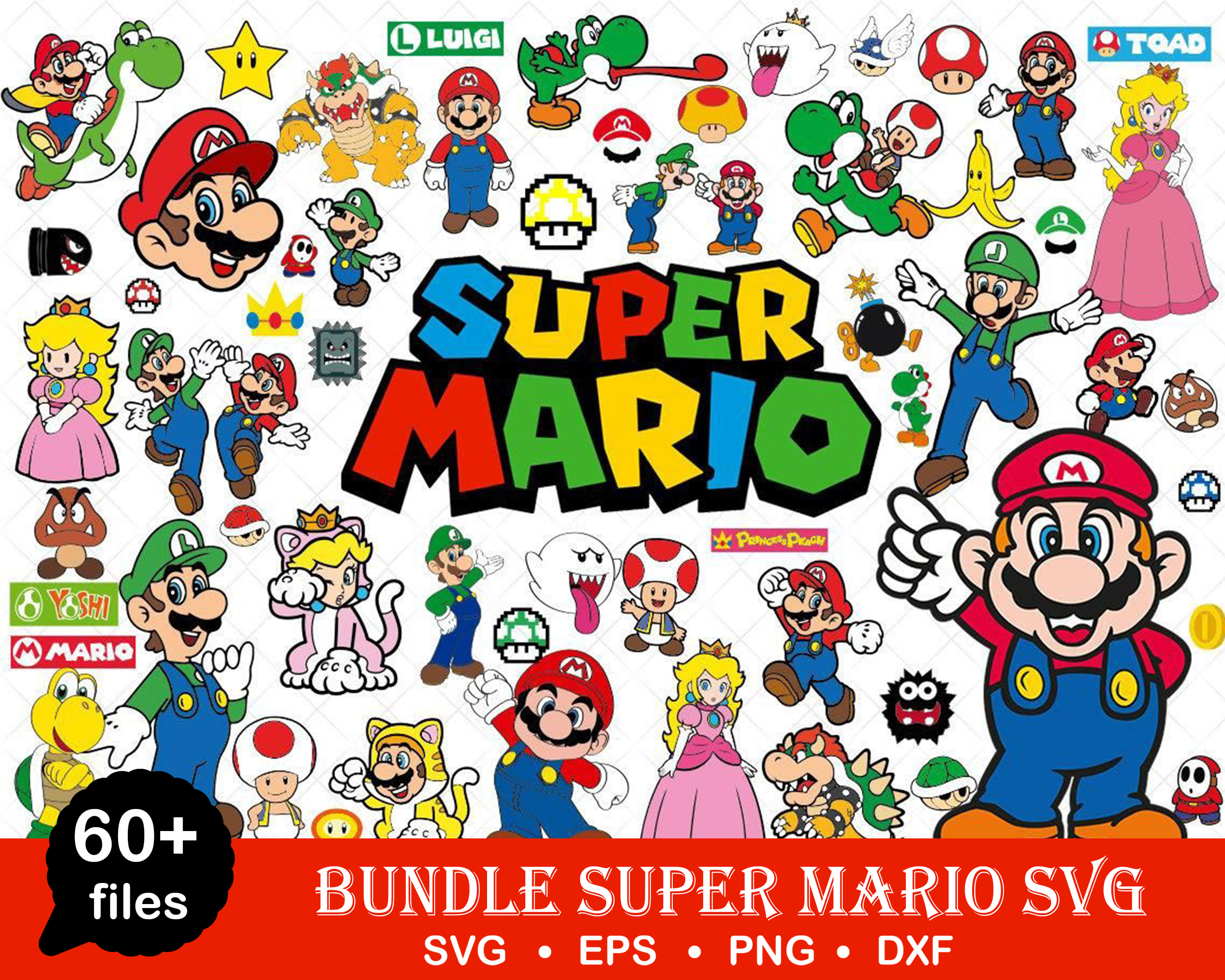 Super Mario SVG Bundle for Cricut and Sublimation, Mario Fam | Inspire ...
