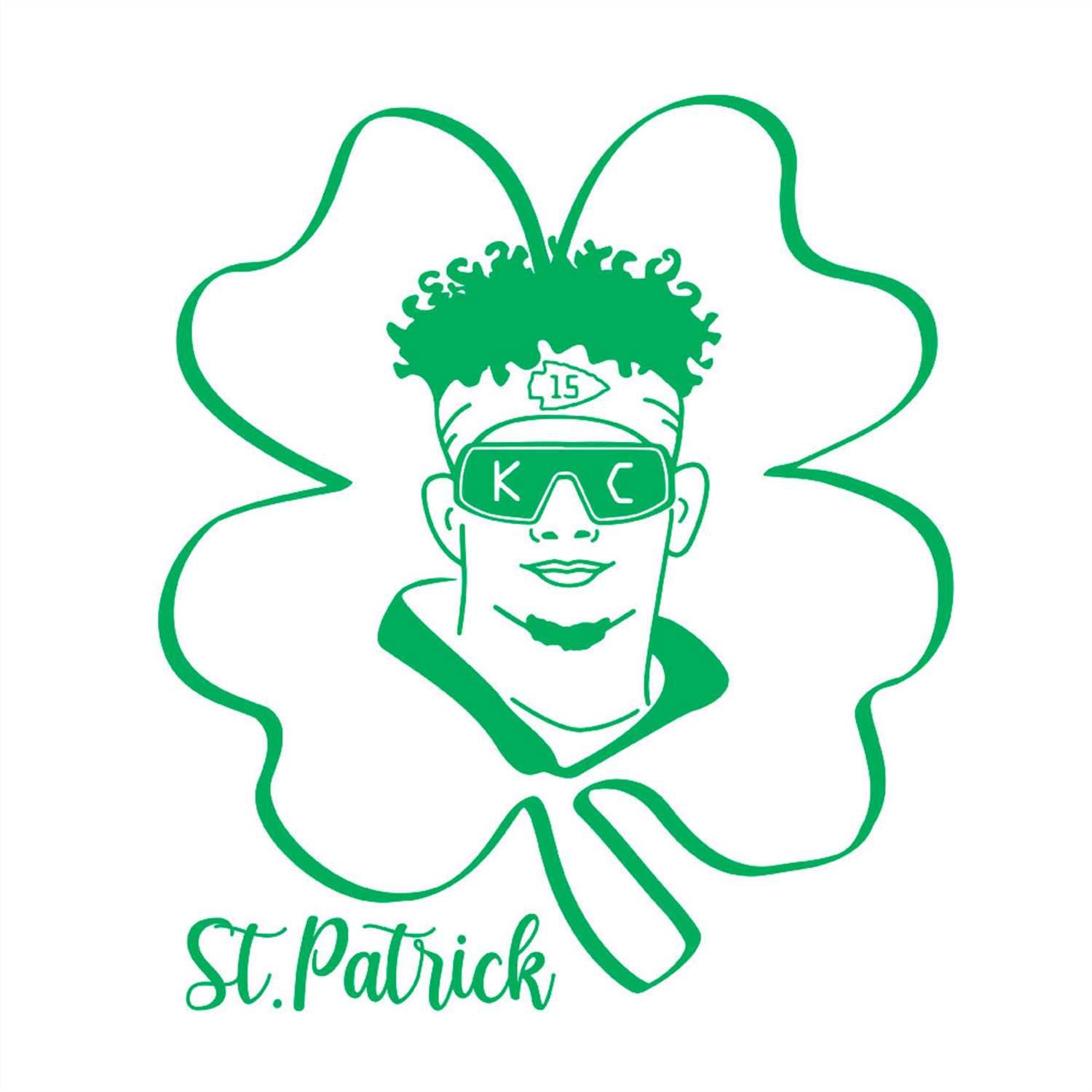 Patrick Mahomes's Portrait In Green Lucky Clover SVG | Inspire Uplift