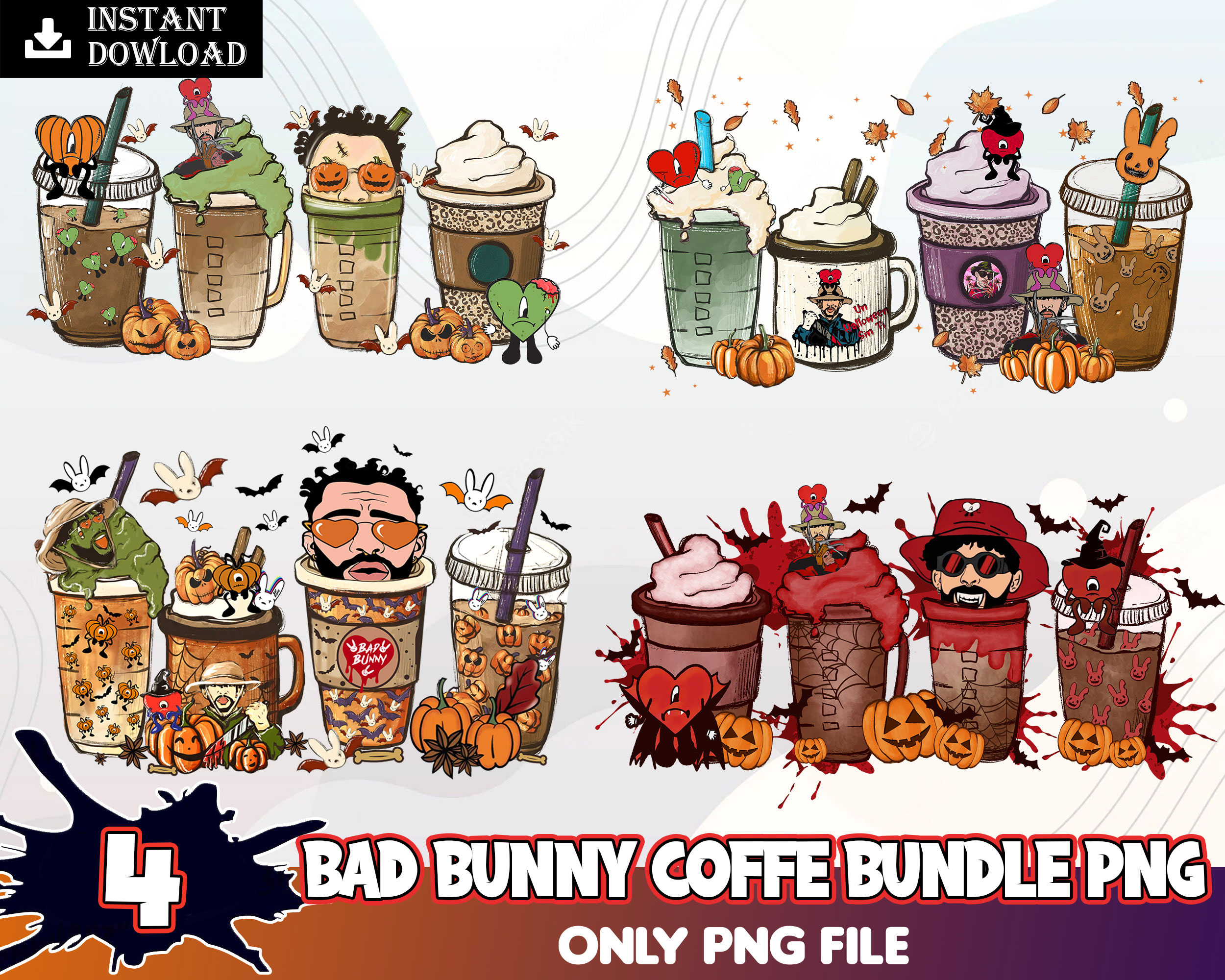 Bad Bunny Coffe Bundle Png, Bad Bunny Latte Png, Bad Bunny C | Inspire ...