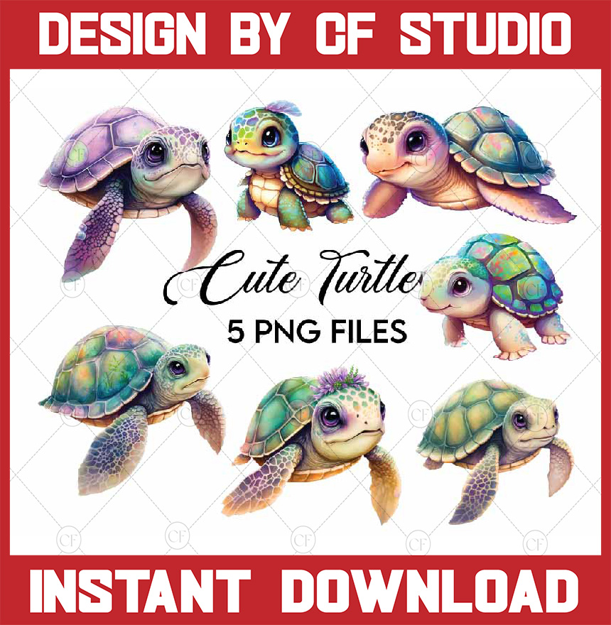 5 Png Files Cute Turtle Sublimation Clipart Png, Cute Adorab | Inspire ...