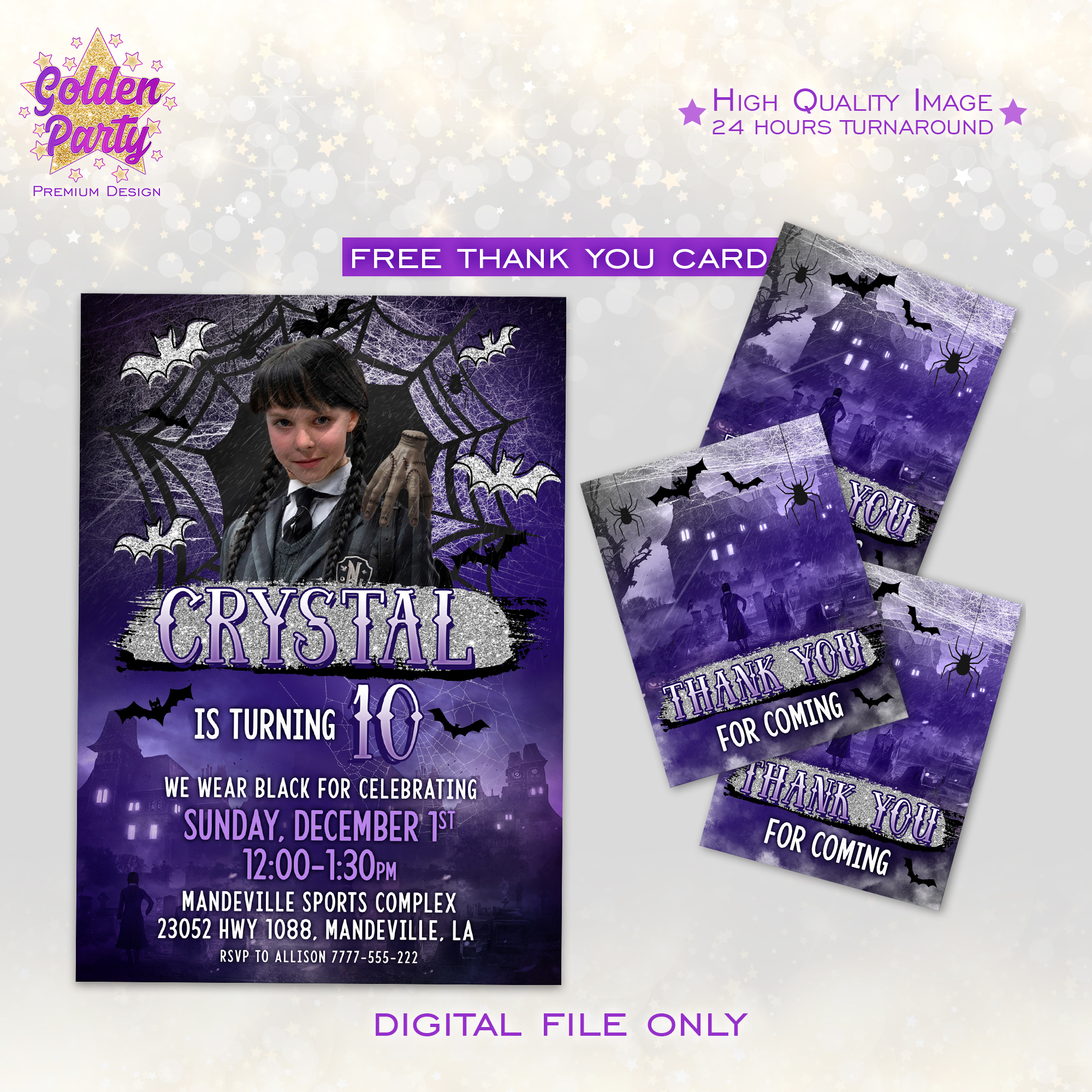 Wednesday Addams birthday invitation, Wednesday party invite | Inspire ...