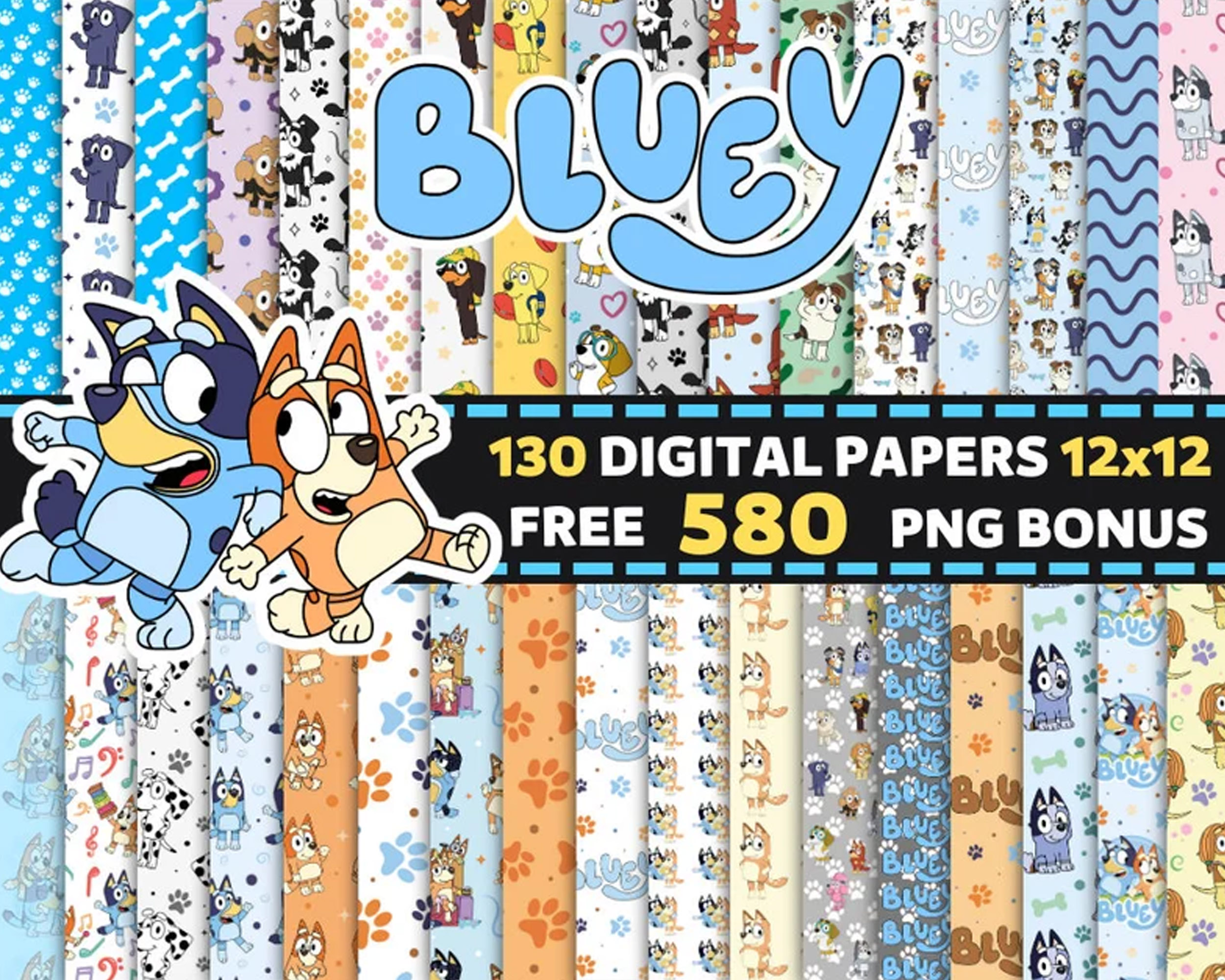 Bluey Digital Paper Bundle Png, Bluey Png, Bluey Dog Png, Bl | Inspire ...