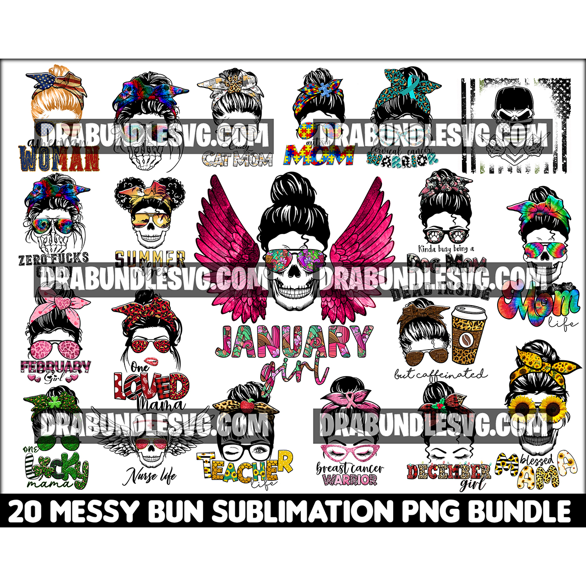20 Messy Bun Sublimation Design Bundle, Messy Bun Bundle, Me | Inspire ...
