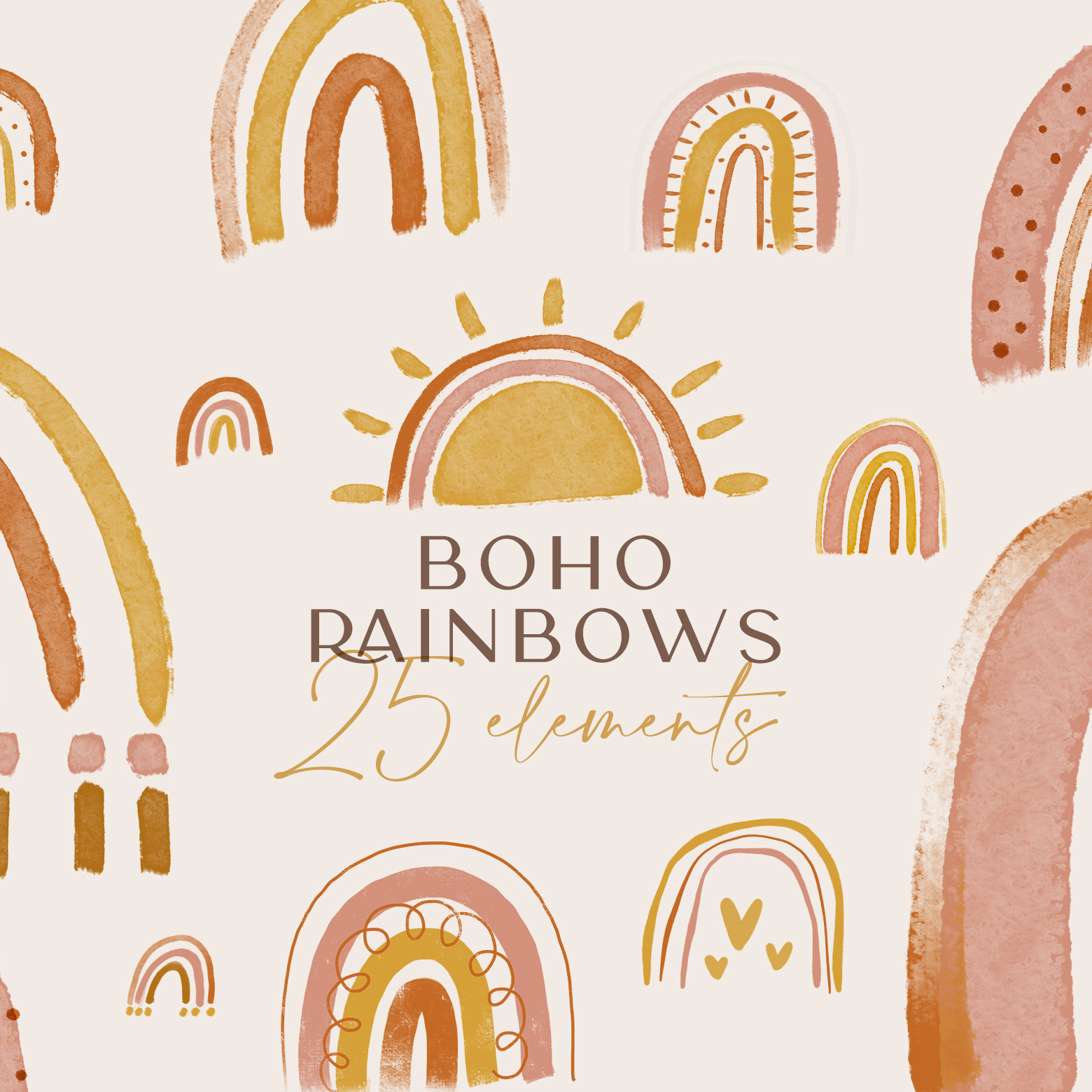 25 Boho Rainbow Clipart / Handdrawn Rainbows / Rainbow Png / | Inspire ...