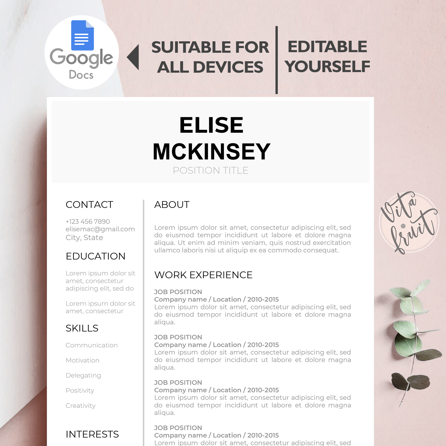 Google Docs Resume Template | Google Docs CV Template | Goog - Inspire ...
