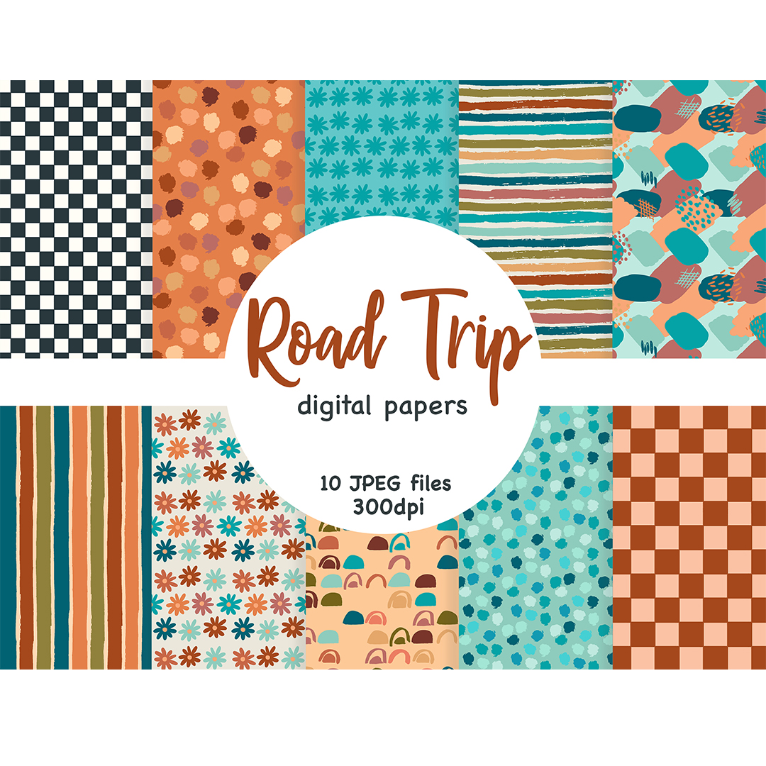 Road Trip Paper | Boho Digital Paper - Inspire Uplift