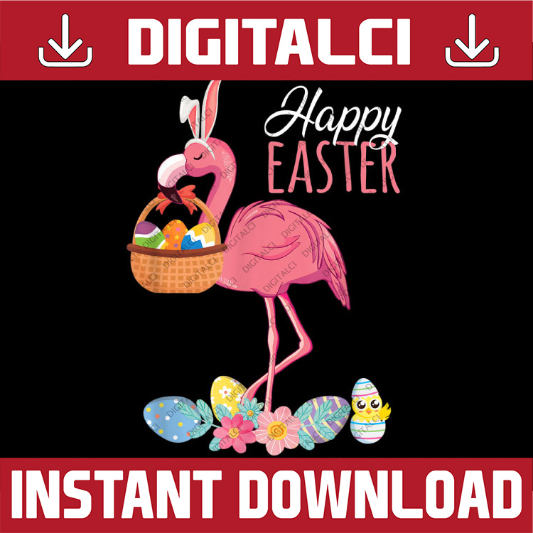 Happy Easter Flamingo With Easter Egg Basket Hunting Easter | Inspire ...