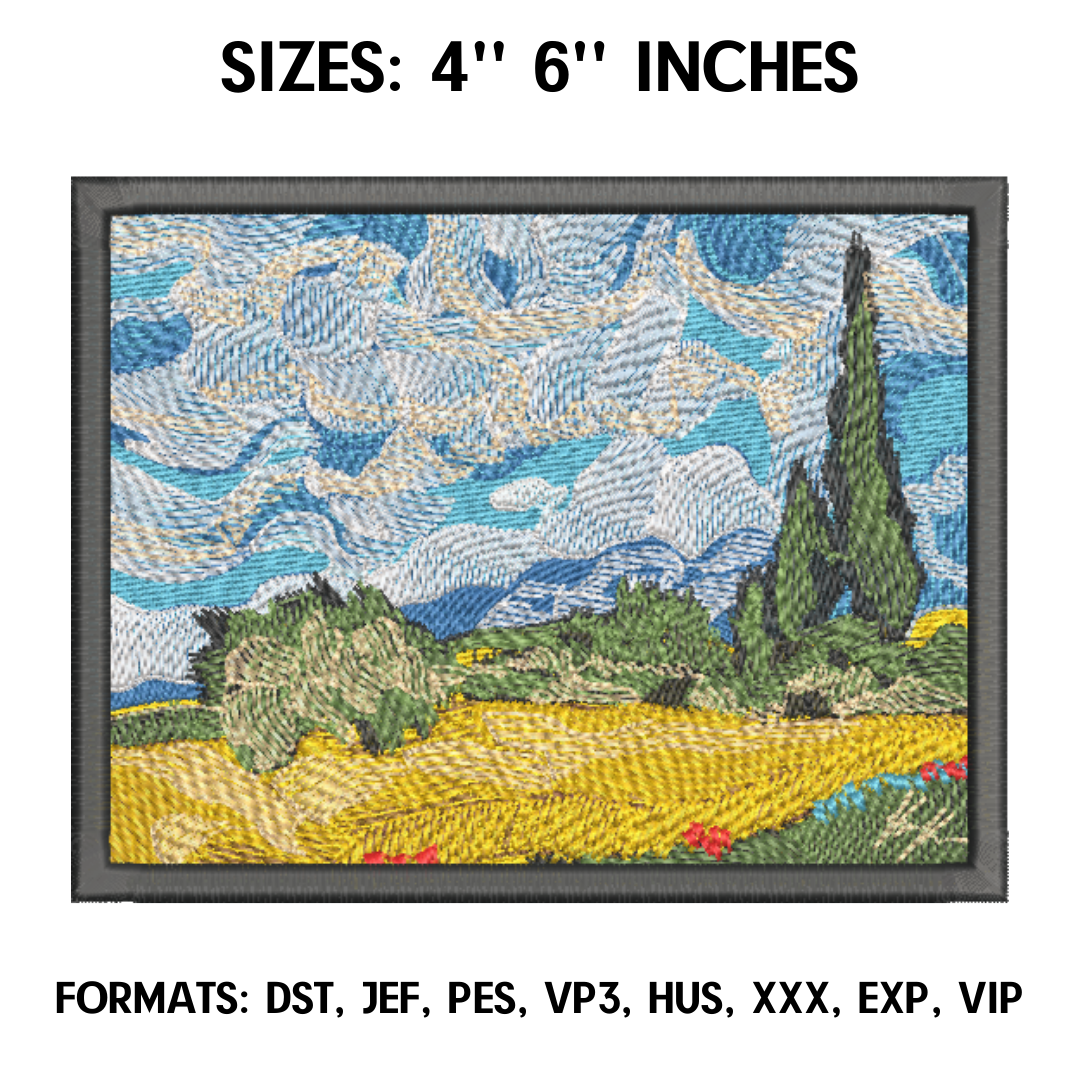 Van Gogh Wheat Field with Cypresses Embroidery Design File P | Inspire ...