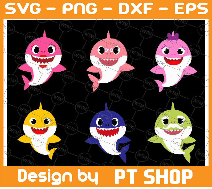 6 Family Sharks Character SVG,Png,Shark's friends svg, Pink | Inspire ...