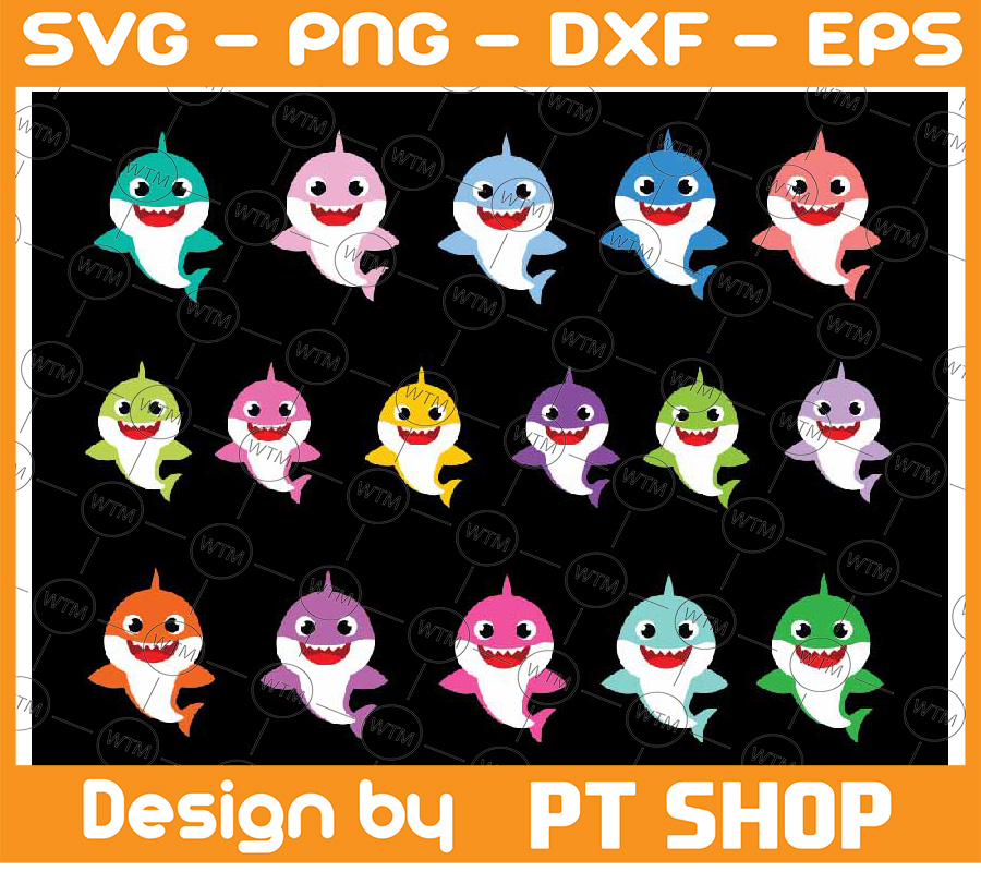 16 Baby Sharks Bundle Character With Many Colors SVG,Png,Sha | Inspire ...