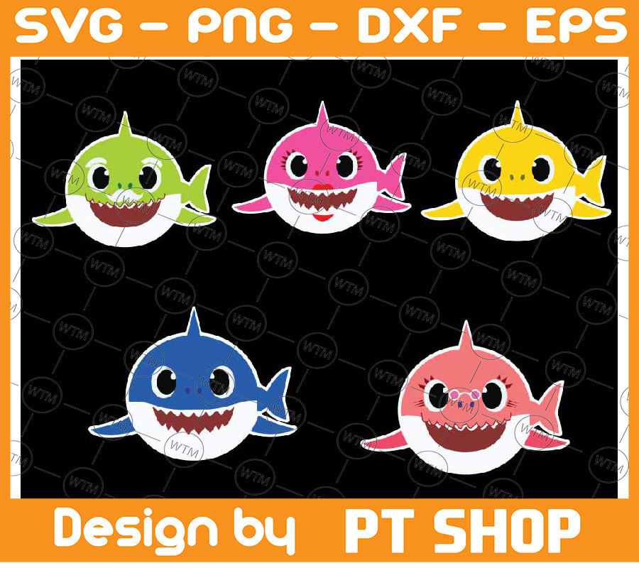 5 Family Sharks Character SVG,Png,Shark's friends svg, Pink | Inspire ...