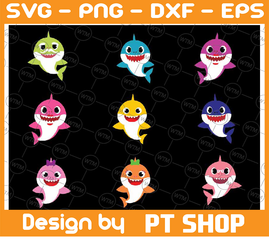 9 Family Sharks Character SVG,Png,Shark's friends svg, Pink | Inspire ...