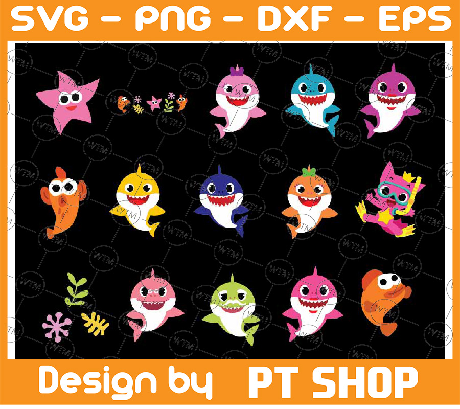 9 Family Sharks Character SVG With Pink Pong And Friends SVG - Inspire ...