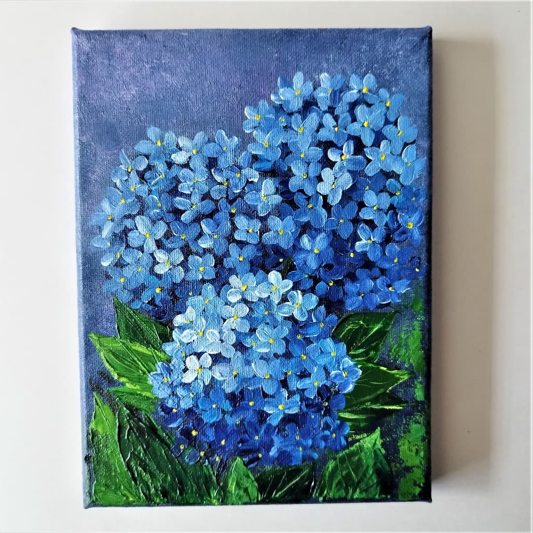 Acrylic Painting of Blue Hydrangea - Home Decor Artwork | Inspire Uplift