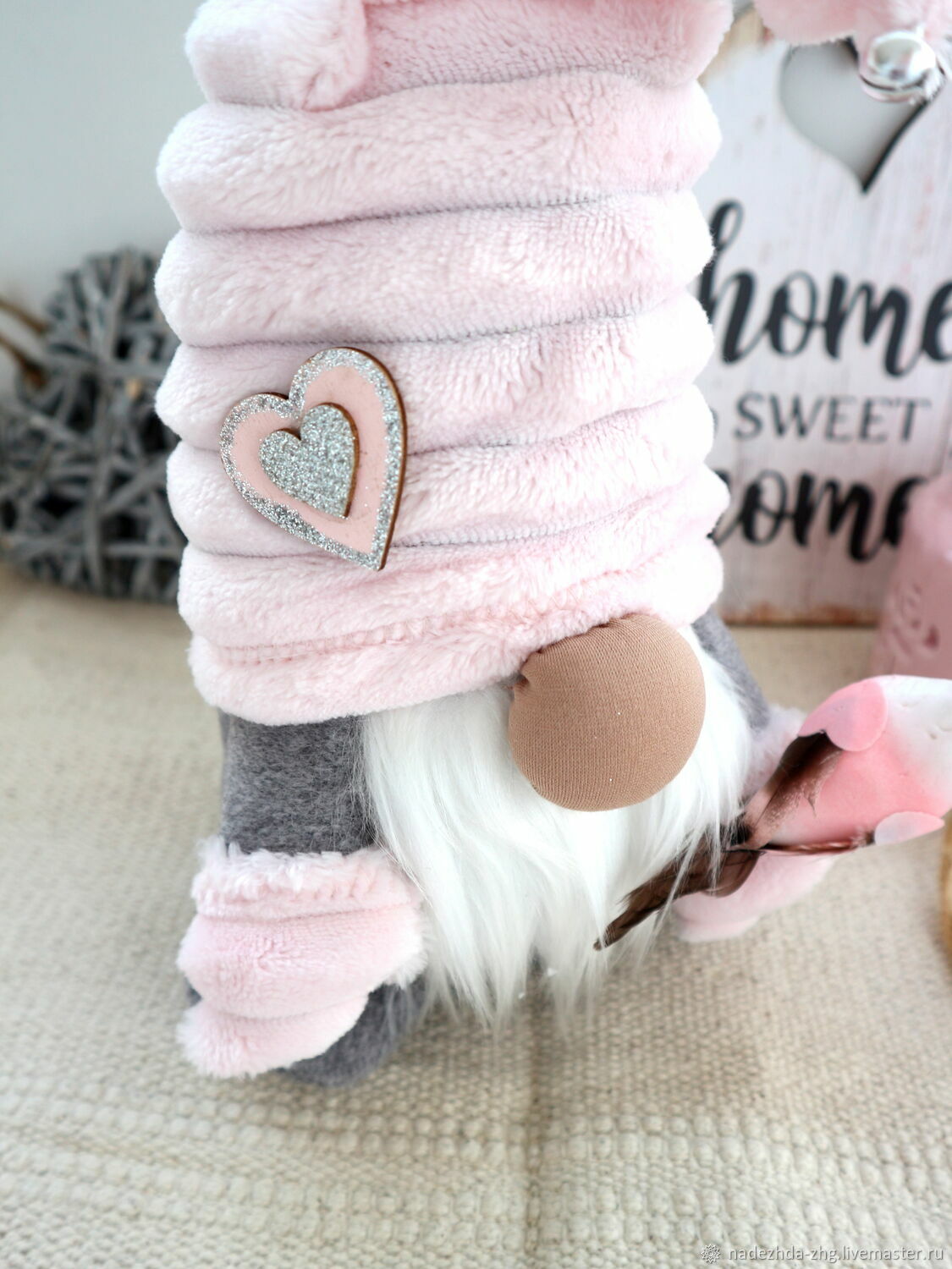 Pink plush gnome stuffed doll with bird | Inspire Uplift