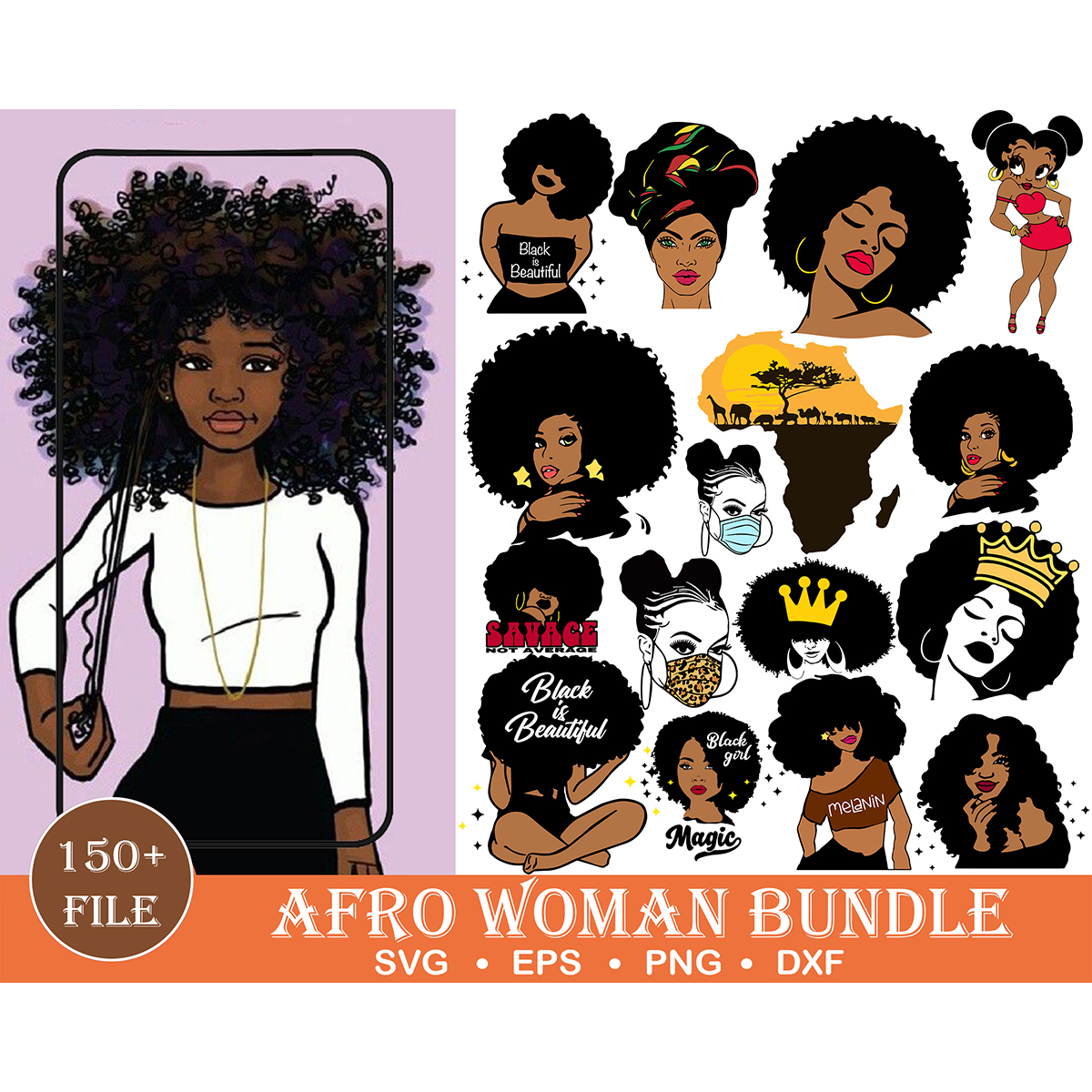 100 Afro Woman SVG, Afro Girl Svg, Afro Queen Svg, Afro Lady | Inspire ...