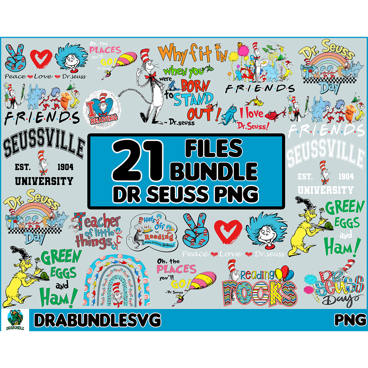 21 Mega Bundle Dr Seuss Png,Teacher Svg,Book Png,Green Eggs | Inspire Uplift