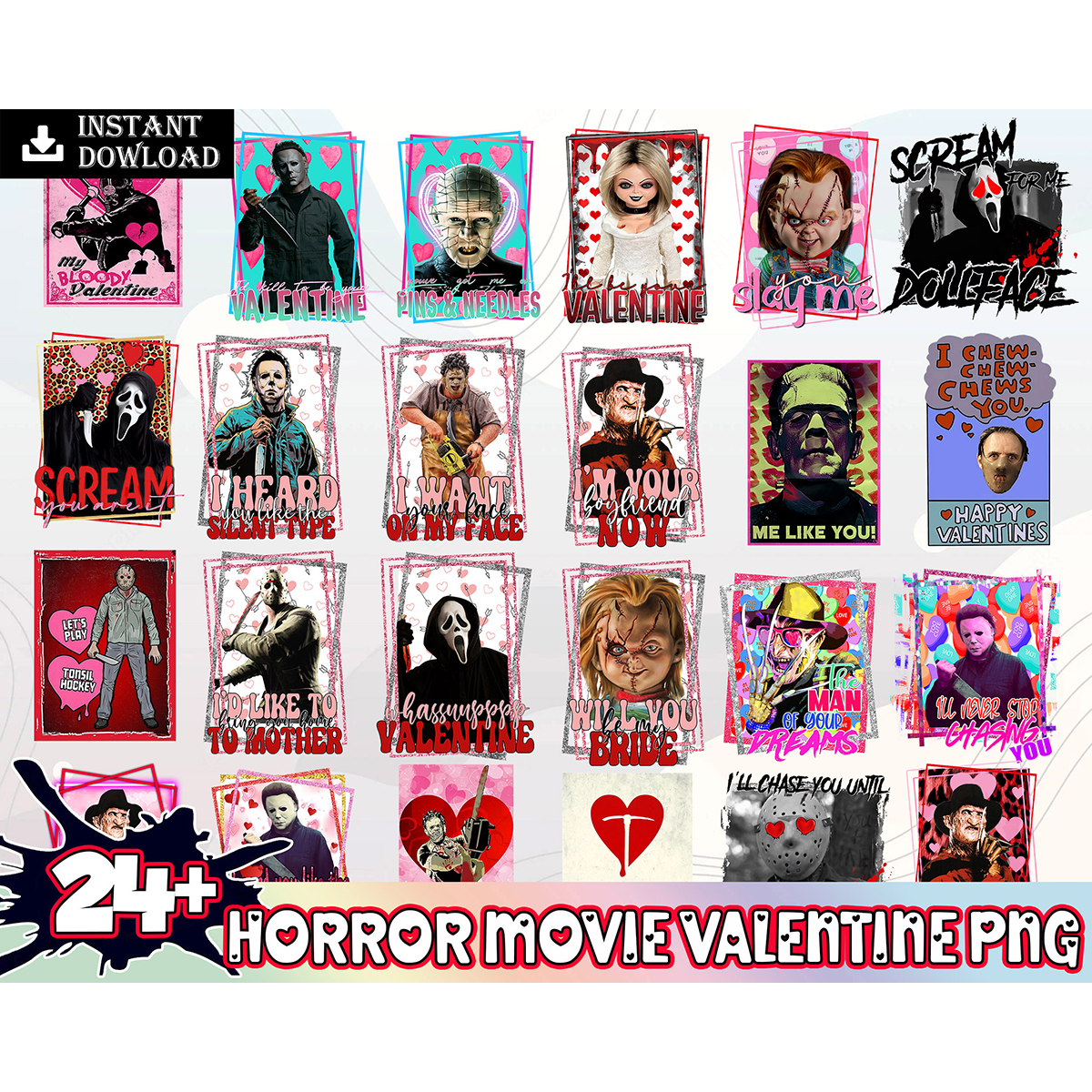 24 Horror Valentine PNG Bundle, Valentine's Day Horror Chara | Inspire ...