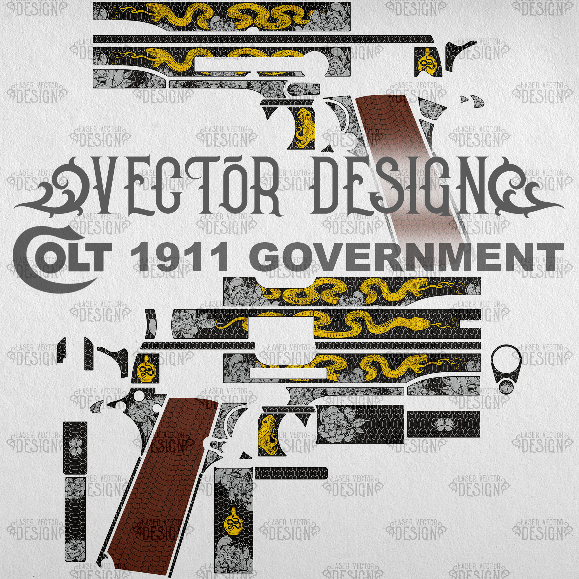 VECTOR DESIGN Colt 1911 government "Snake and flowers" Updat - Inspire ...