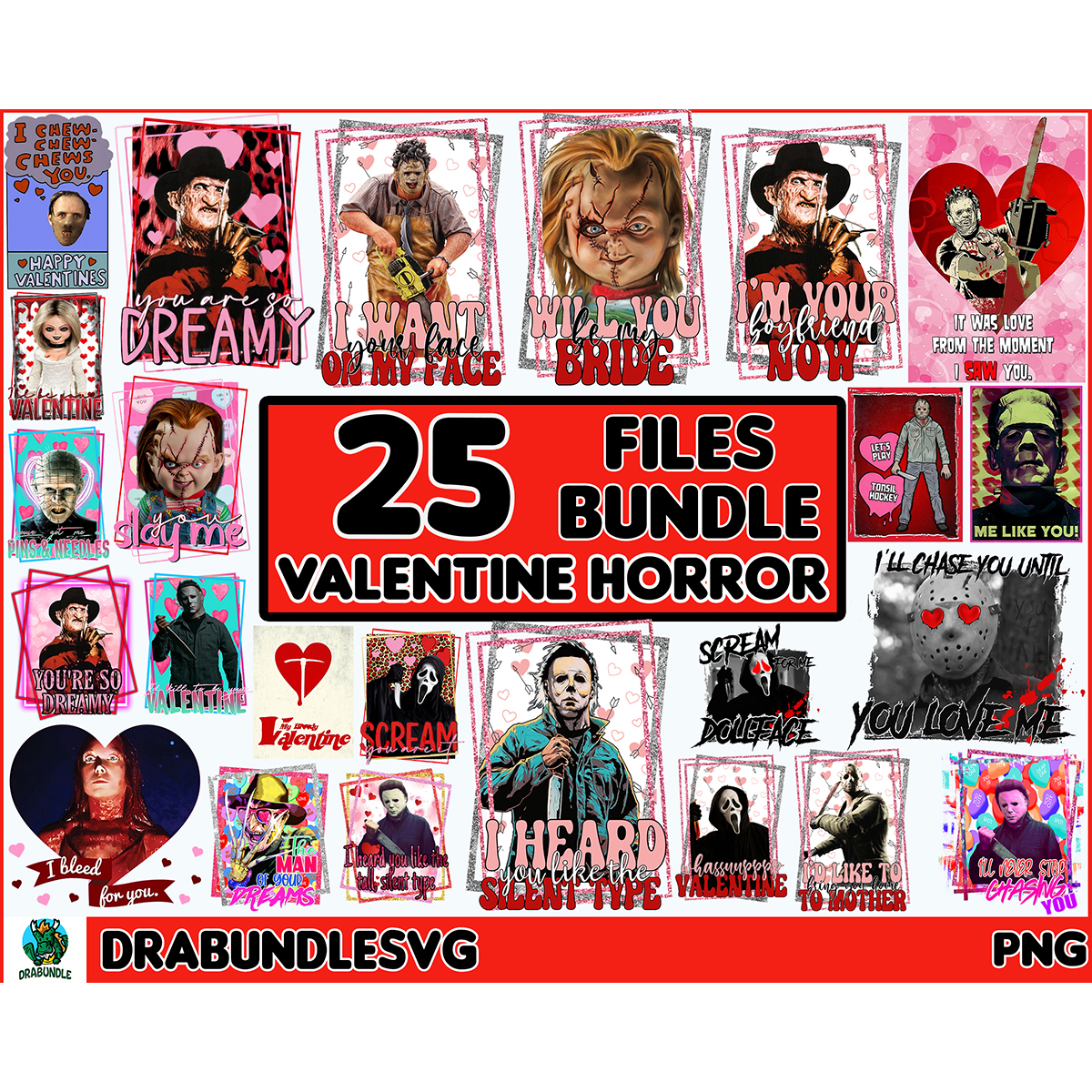 25 Horror Valentine PNG Bundle, Valentine's Day Horror Chara - Inspire ...