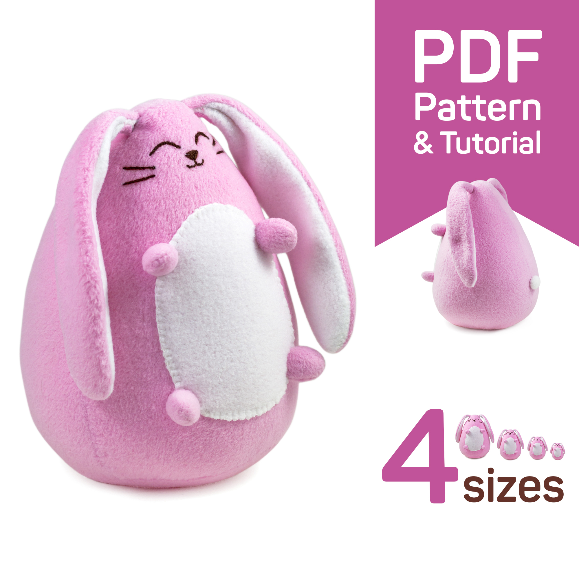 Bunny sewing pattern PDF: fat Bunny plush sewing pattern DIY | Inspire ...