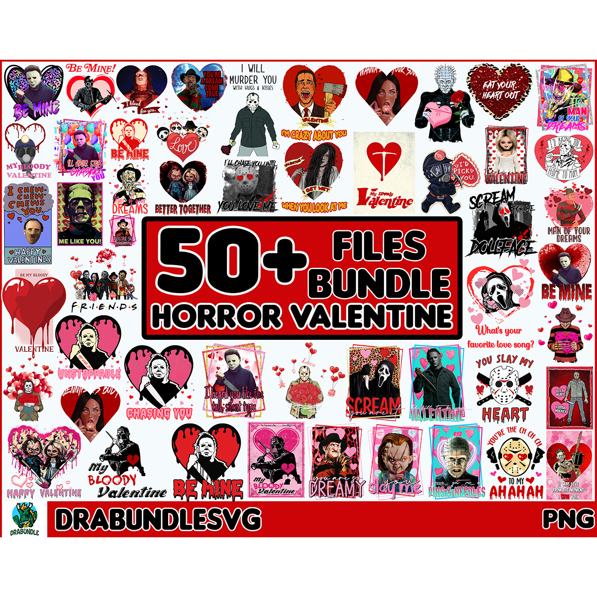 50 Horror Valentine PNG Bundle, Valentine's Day Horror Chara | Inspire ...