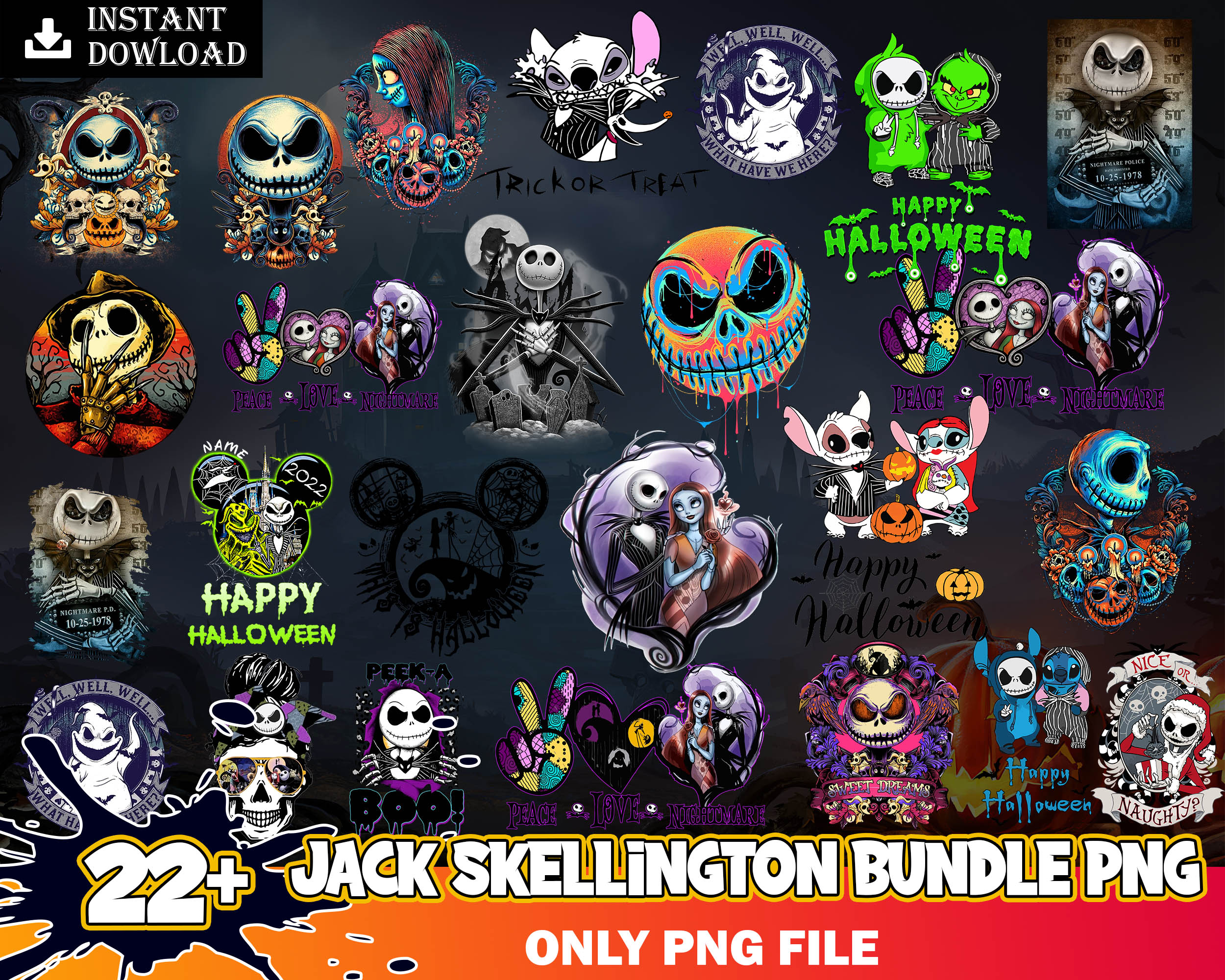 Jack Skellington Bundle Png, Jack Skellington Halloween Png, - Inspire ...