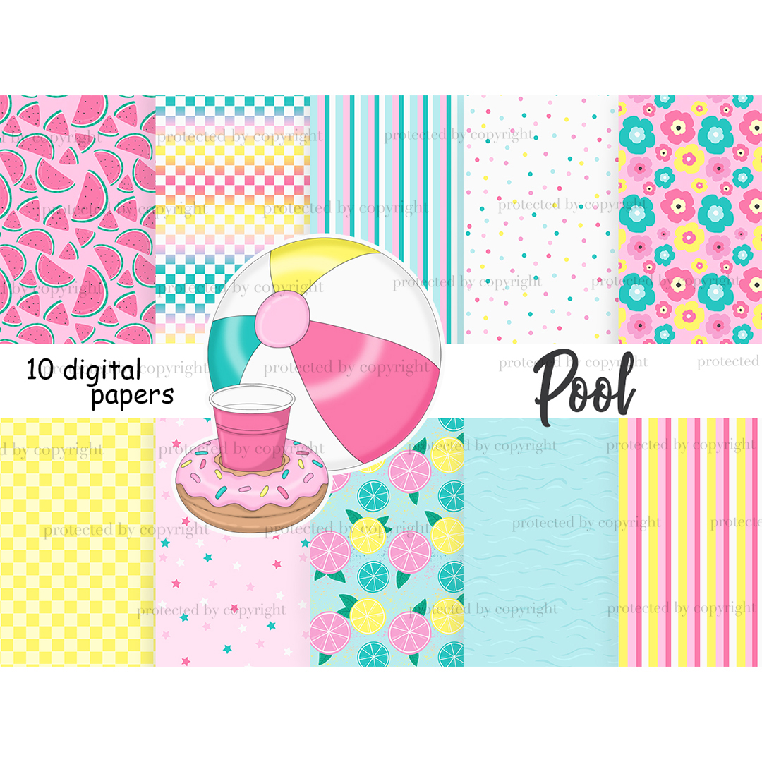 Pool Pattern | Tropical Fruits Digital Paper | Inspire Uplift