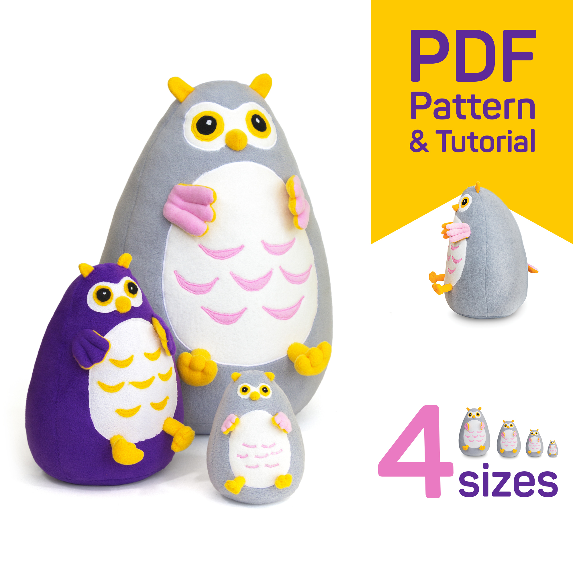Owl sewing pattern: plush fat Owl toy pattern PDF & tutorial | Inspire ...