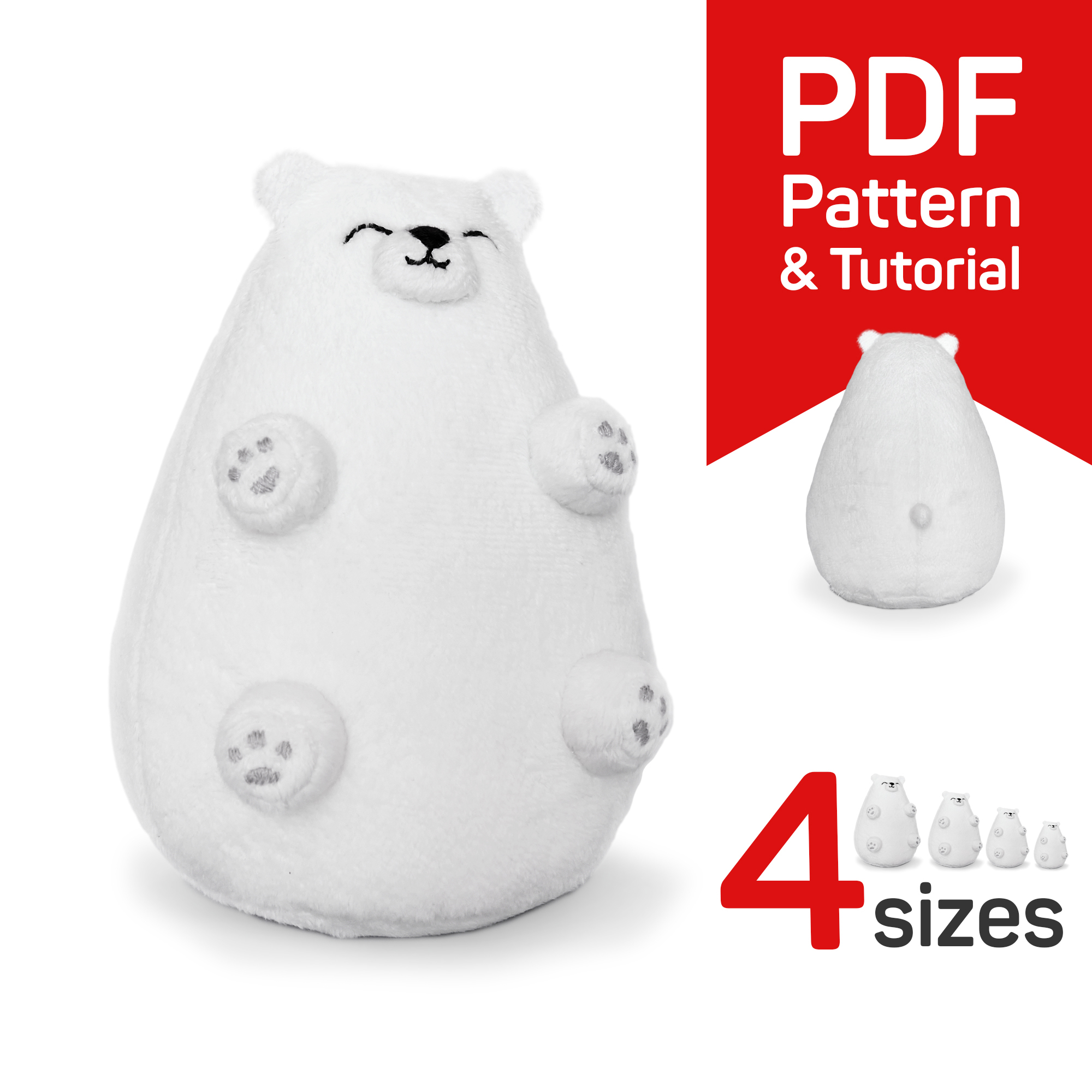 Polar Bear sewing pattern: plush fat Polar Bear toy pattern | Inspire ...