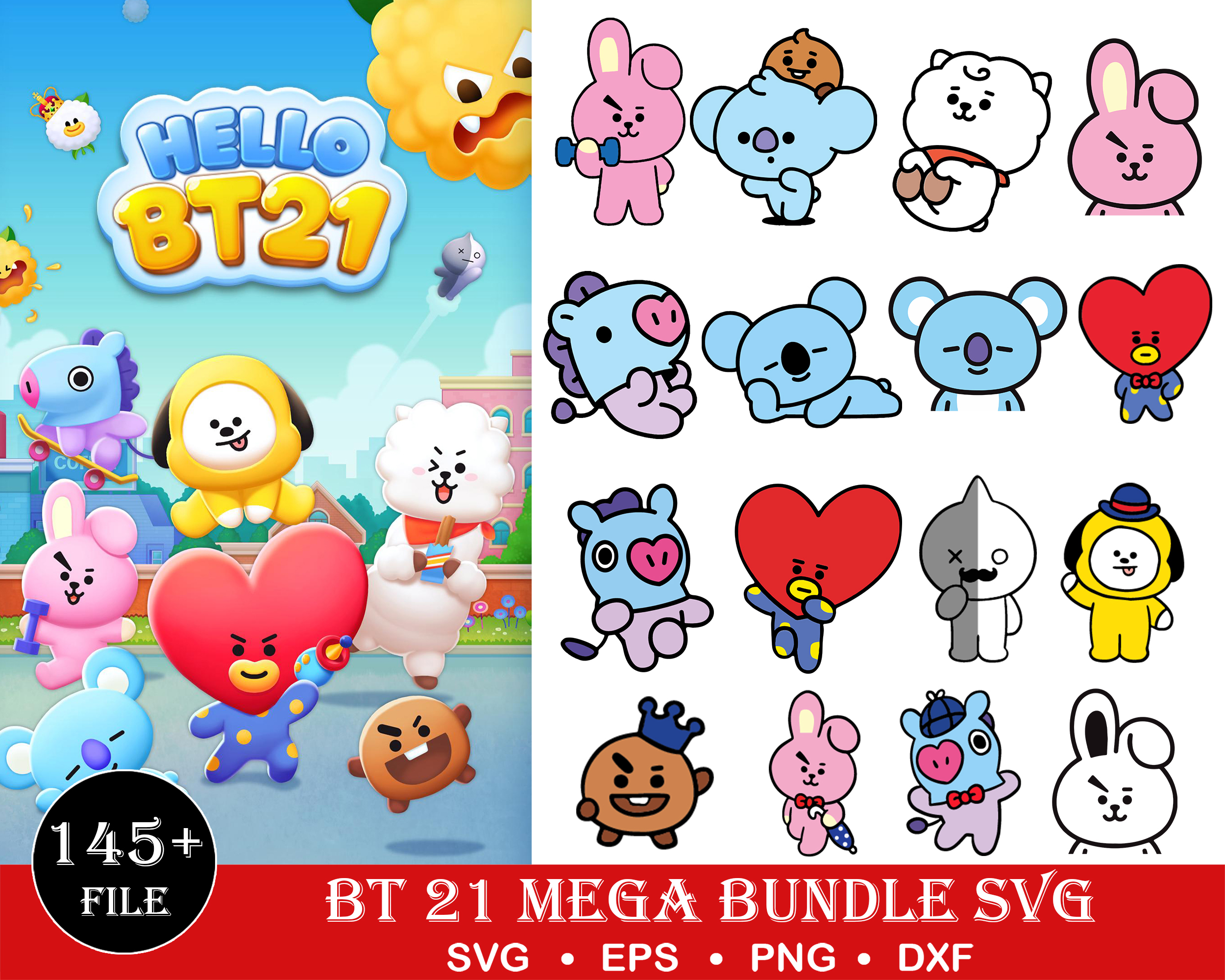 BT21 Mega Bundle Svg, BT21 Characters Svg, BT21 Clipart, BT2 | Inspire ...