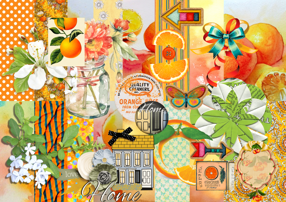 Digital scrapbooking kit "Orange Garden", 82 elements | Inspire Uplift