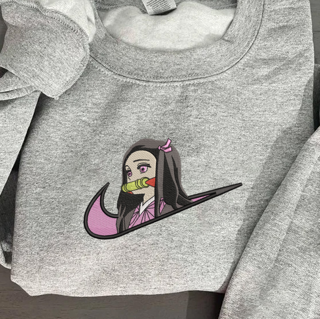Nezuko Nike Embroidered Crewneck, Demon Slayer Embroidered S - Inspire ...