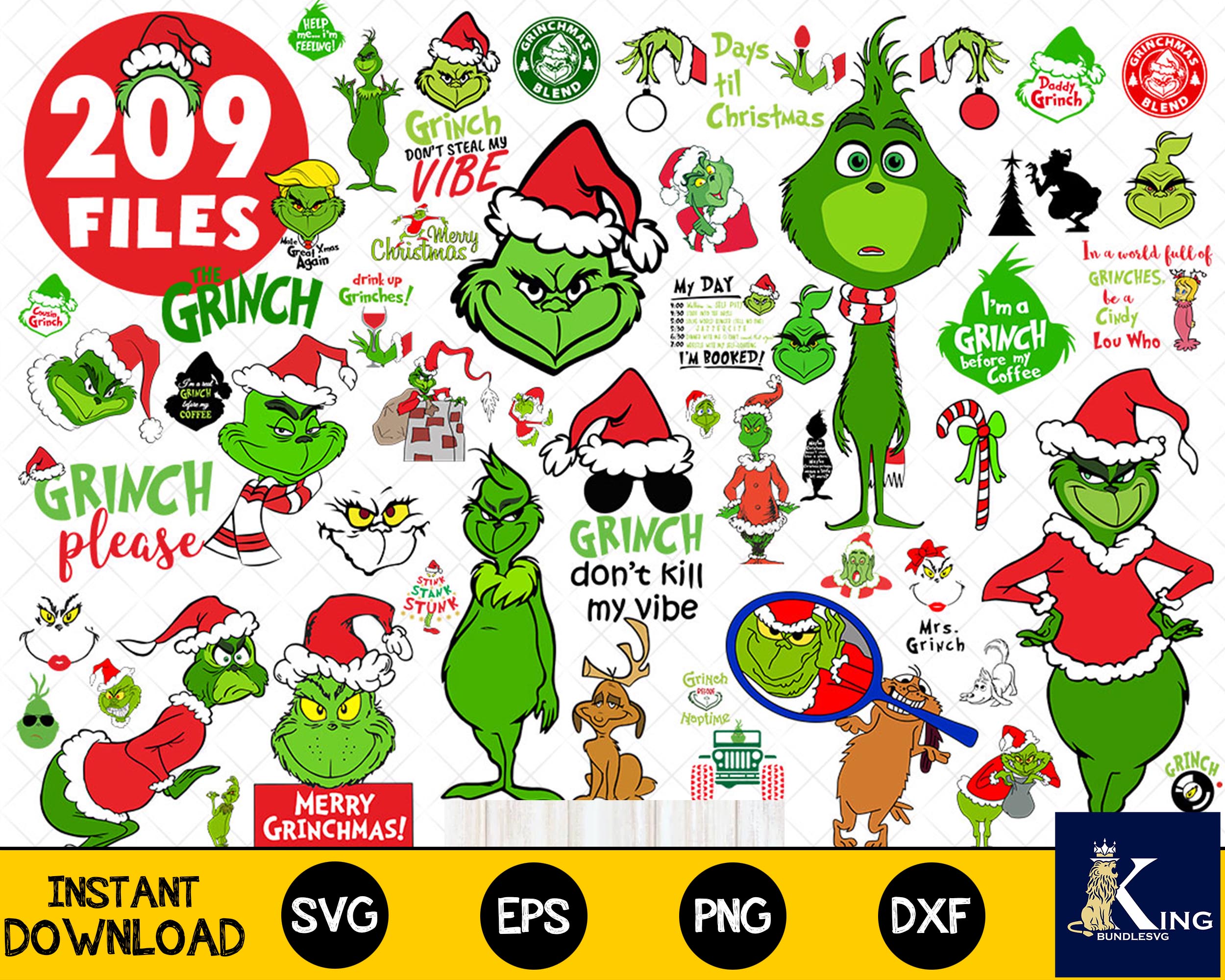 209 file Grinch SVG Mega Bundle svg eps png, for Cricut, Sil | Inspire ...